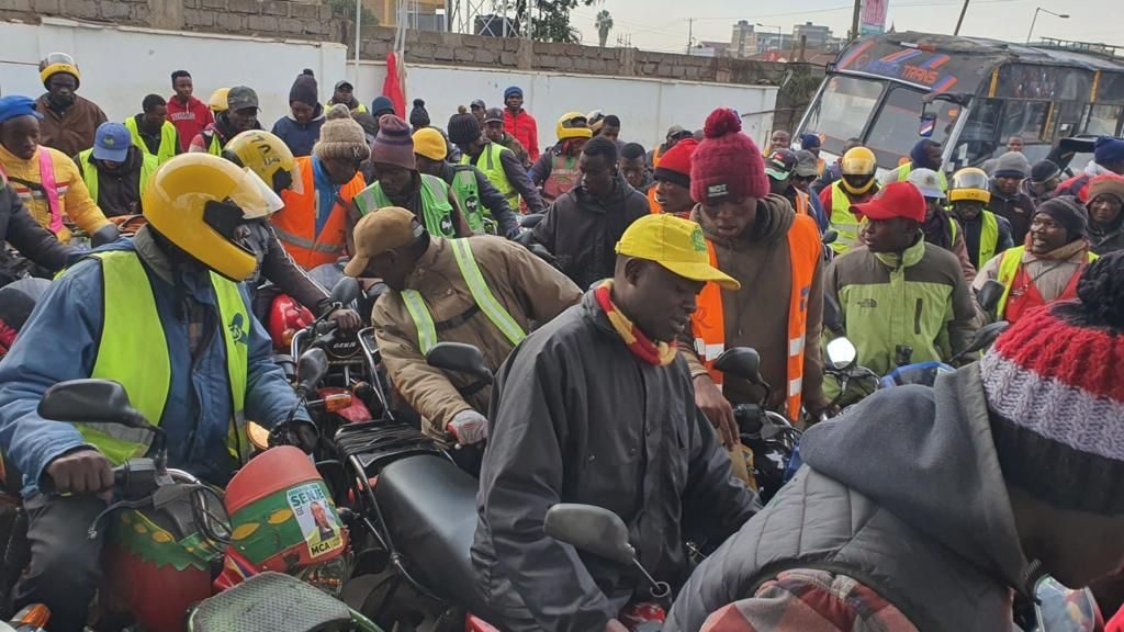 Excited Boda Boda riders line up for free fuel courtesy of Omanga ...
